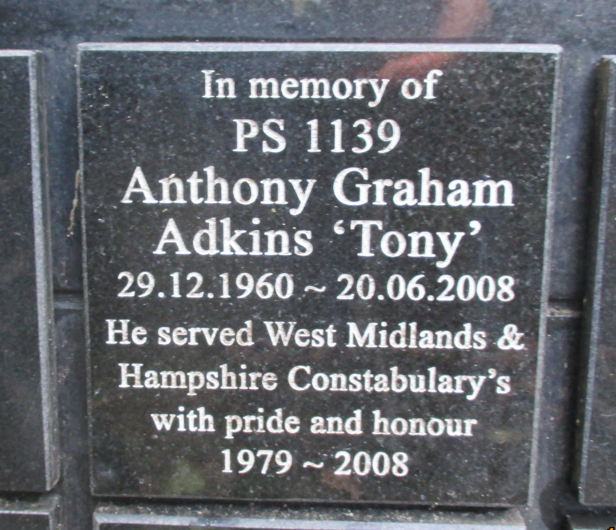 Anthony Graham Adkins ‘Tony’ - Hampshire Constabulary History Society